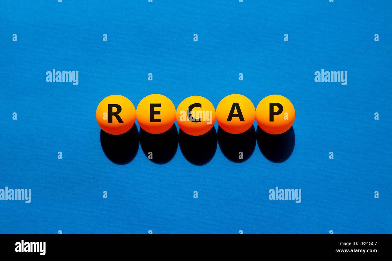 Recap symbol. Orange table tennis balls with the words 'recap ...