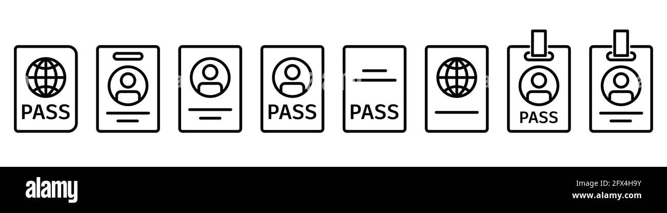 Passport icon. Set of passport icons. Vector illustration. Linear icons ...