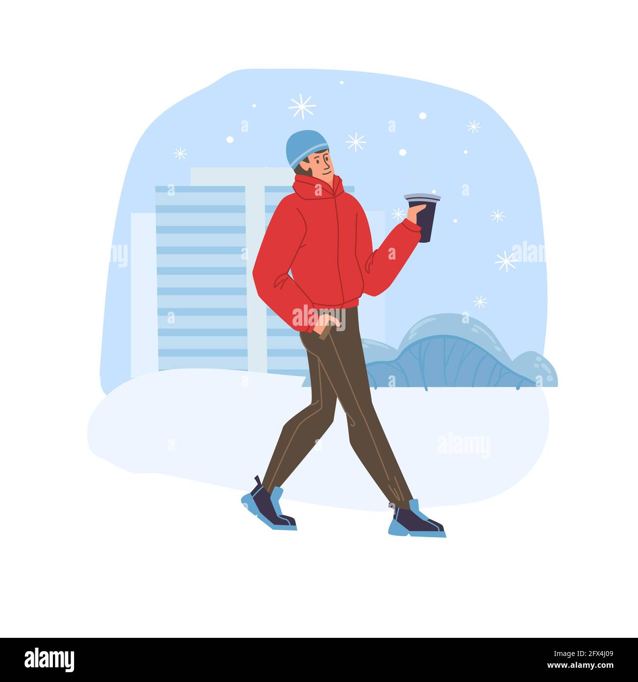 Flat cartoon character in winter season vector illustration concept ...