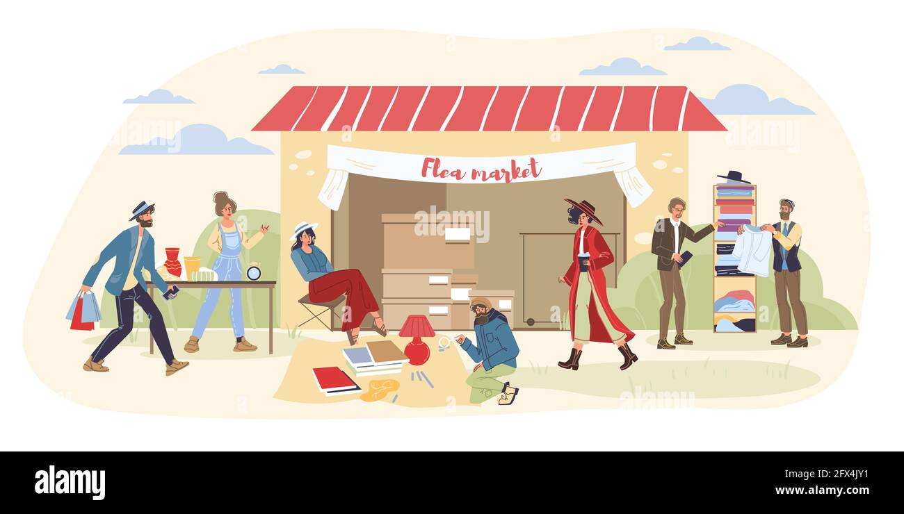 Flat cartoon characters outdoor sales vector illustration concept Stock ...