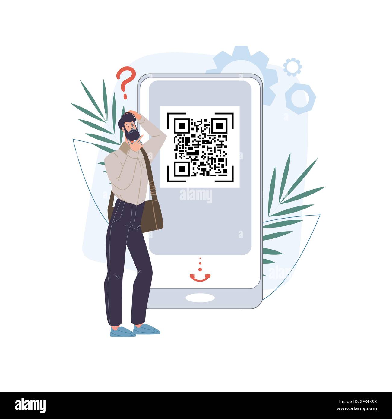 Flat cartoon character study QR code vector illustration concept Stock ...