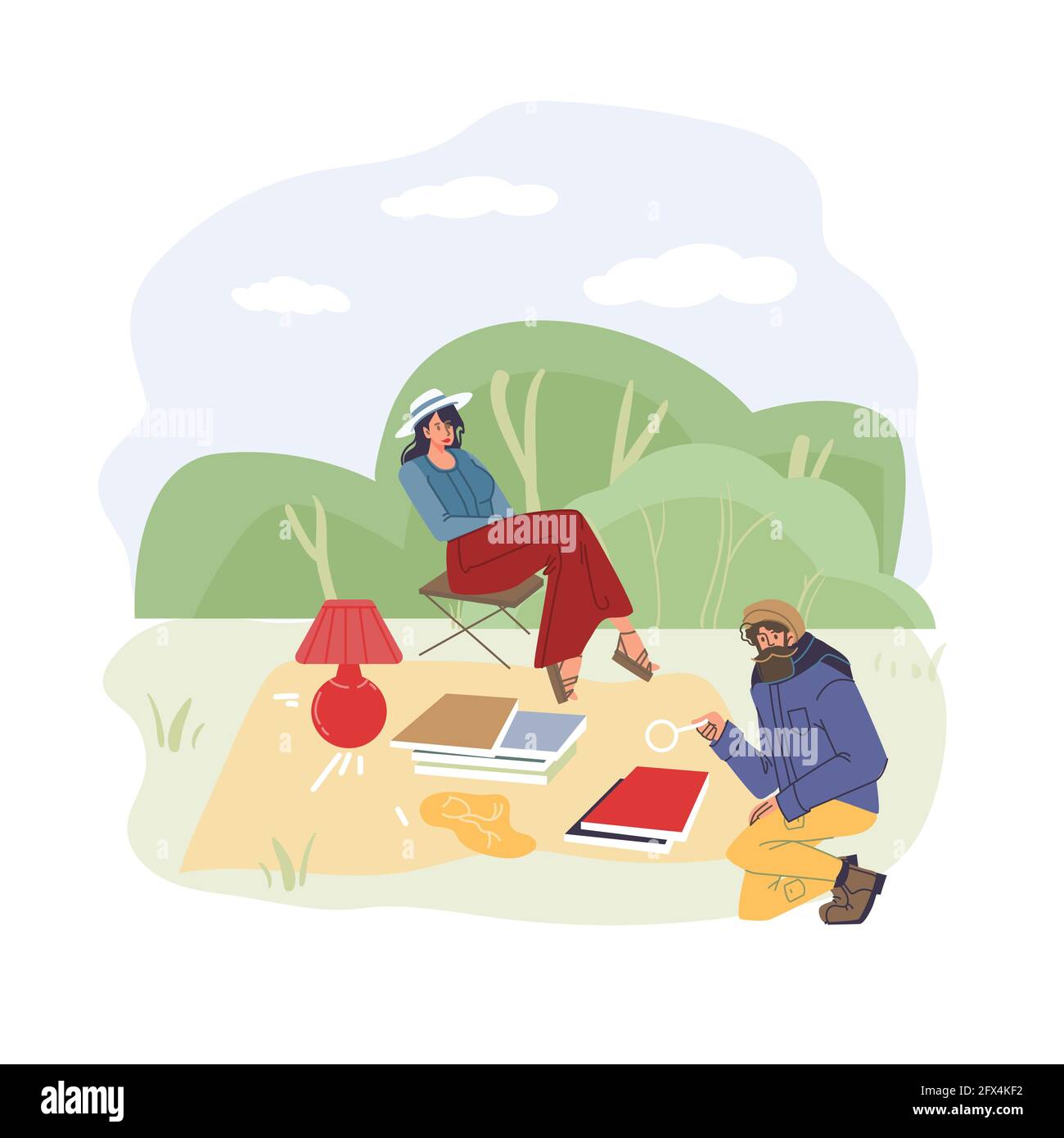 Flat cartoon characters outdoor sales vector illustration concept Stock ...