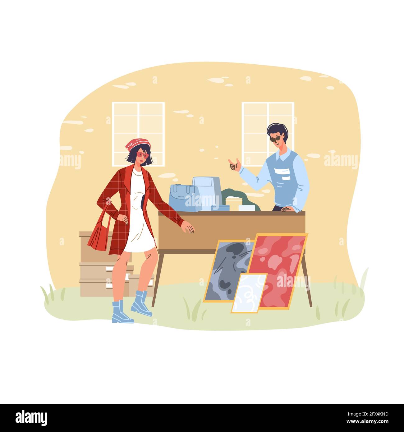 Flat cartoon characters outdoor sales vector illustration concept Stock ...