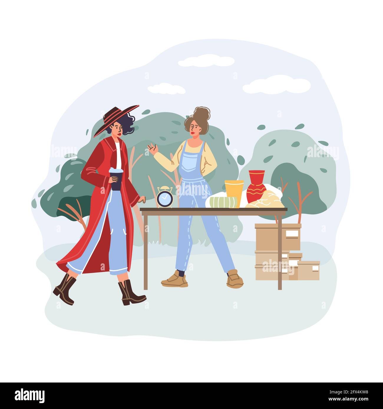 Flat cartoon characters outdoor sales vector illustration concept Stock ...