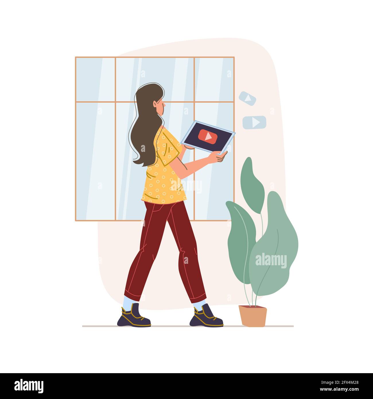 Flat cartoon character with blank screen tablet vector illustration ...