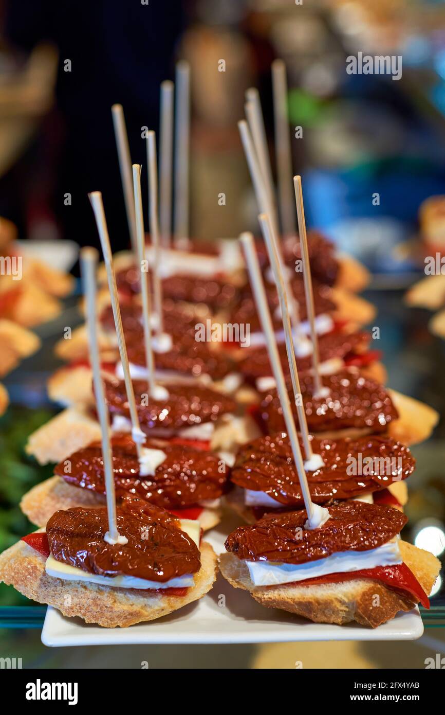 Barcelona. Catalonia. Spain. Tasty tapas in a bar (appetizers, snacks ...