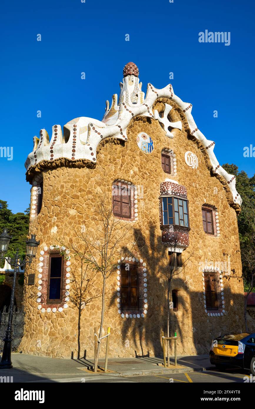 Barcelona. Catalonia. Spain. Gable of the Fairytale House, Park Güell ...