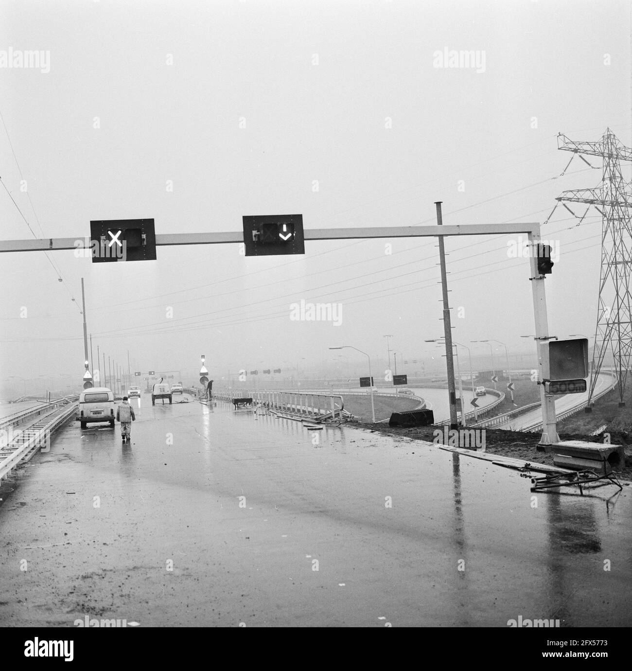 Road section with gantry signs, December 3, 1973, freeways, gantry ...