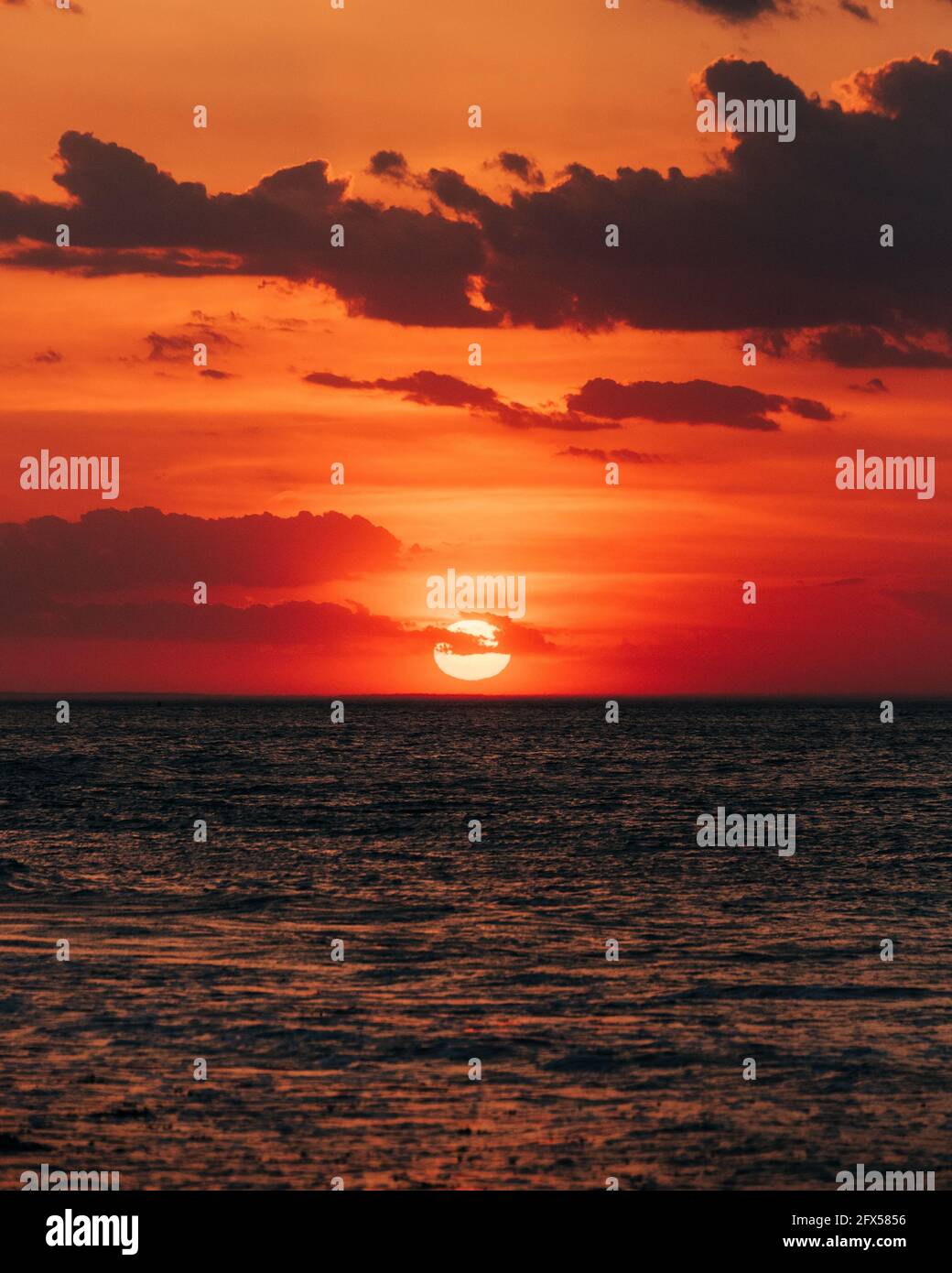 Sunset over the Atlantic Ocean at Montauk Point State Park, the ...