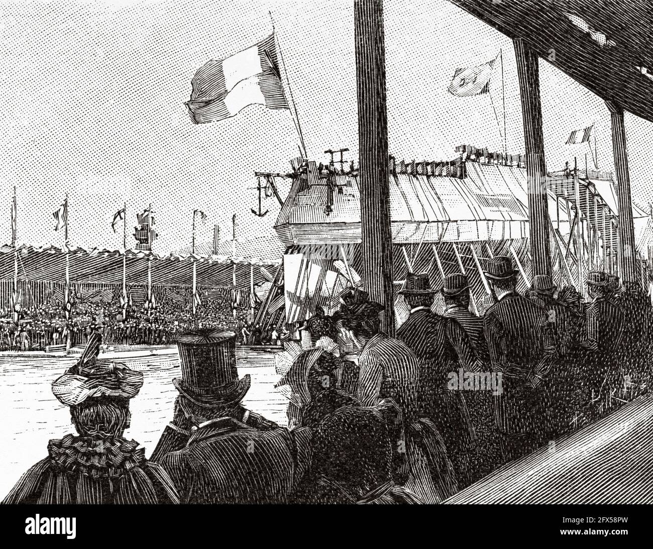 The launch of the armored naval battleship Jaureguiberry at the Toulon ...