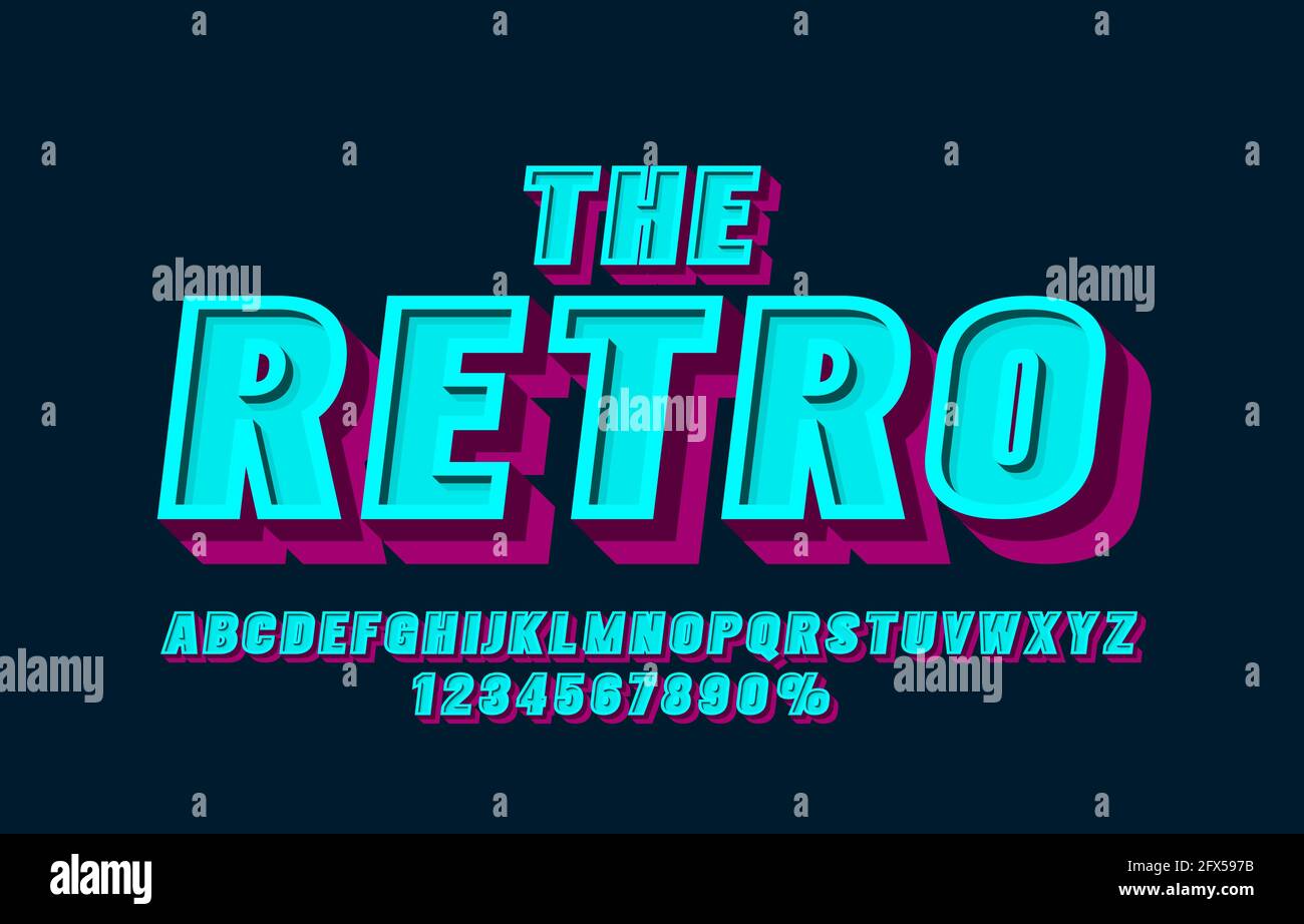 Retro font set collection, letters and numbers symbol. Vector ...