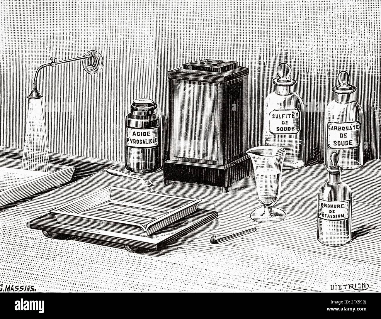 Photography lab at the end of the XIX century. Old 19th century ...