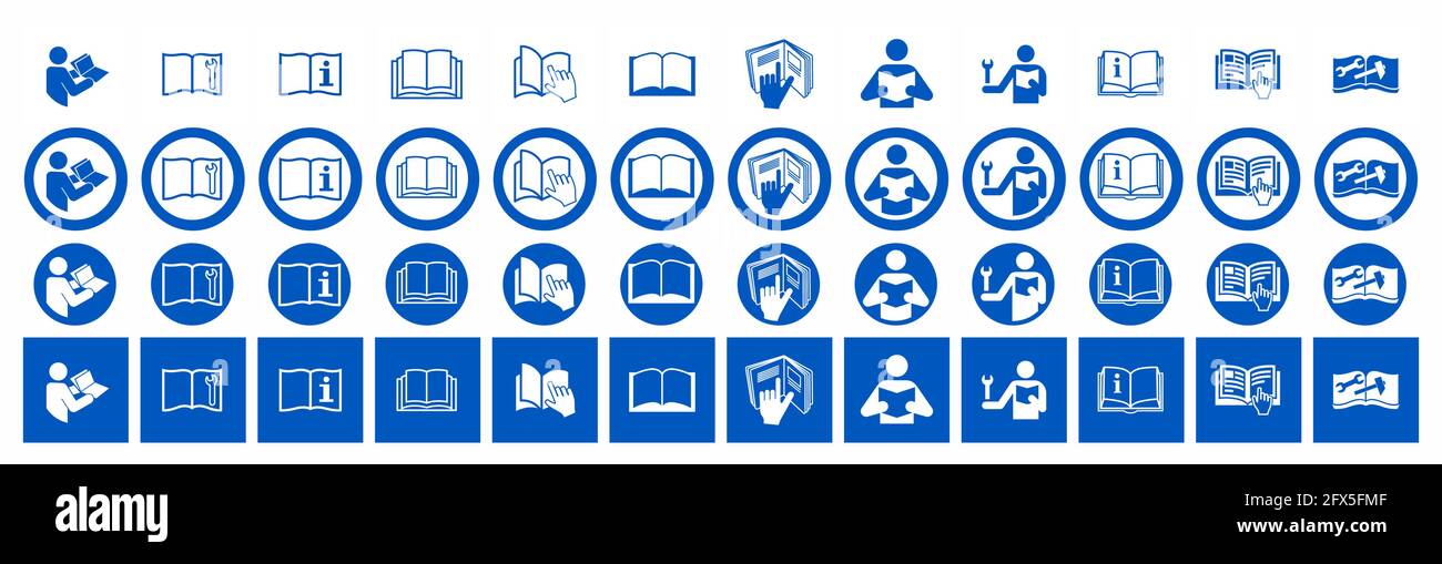 Set of Refer to instruction manual signs. Vector illustration of ...