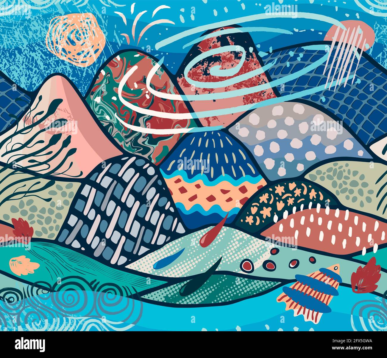 Blue water waves mountain Stock Vector Images - Alamy