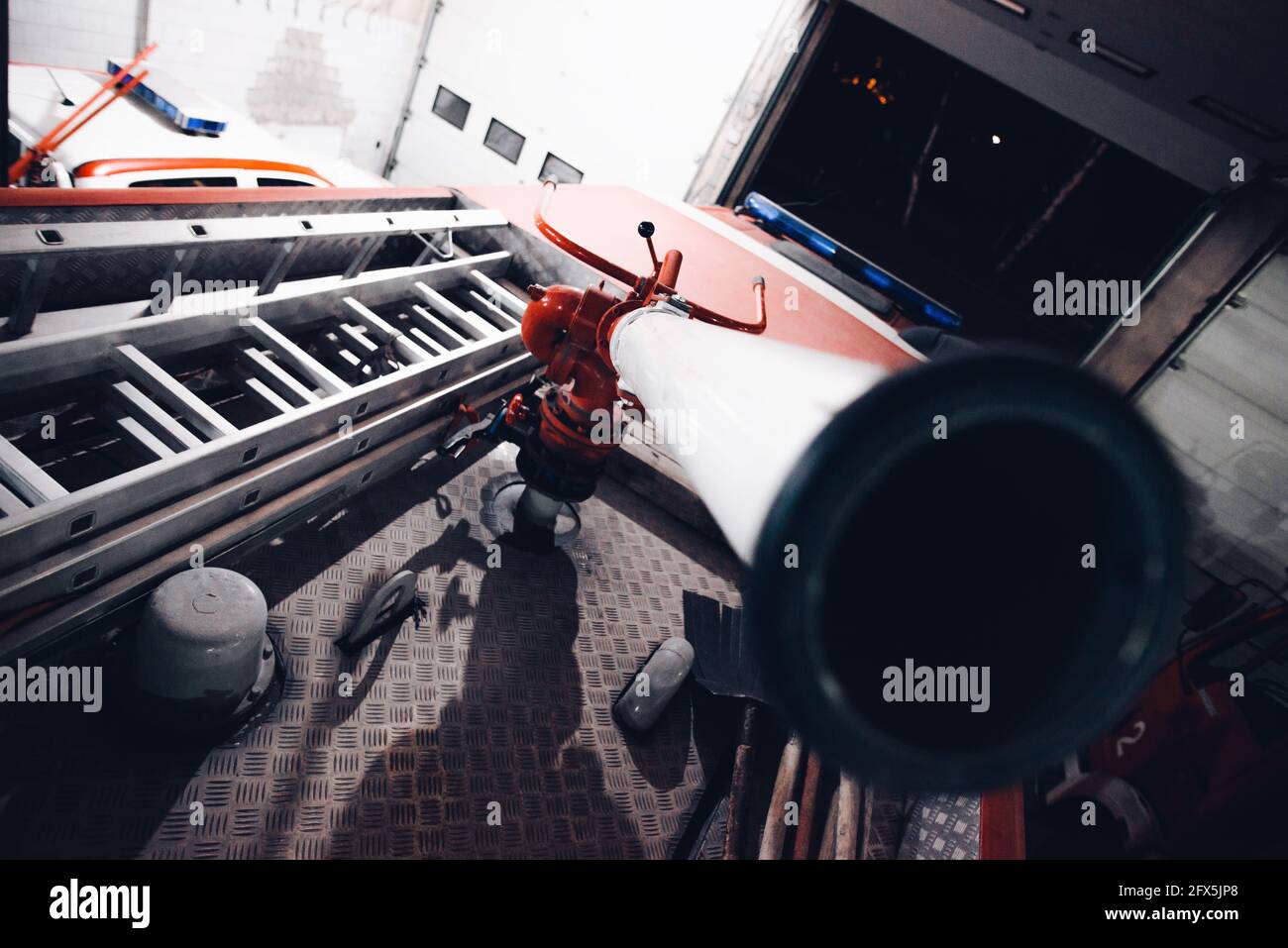 Truck equipped with master stream gun used for firefighting operation ...
