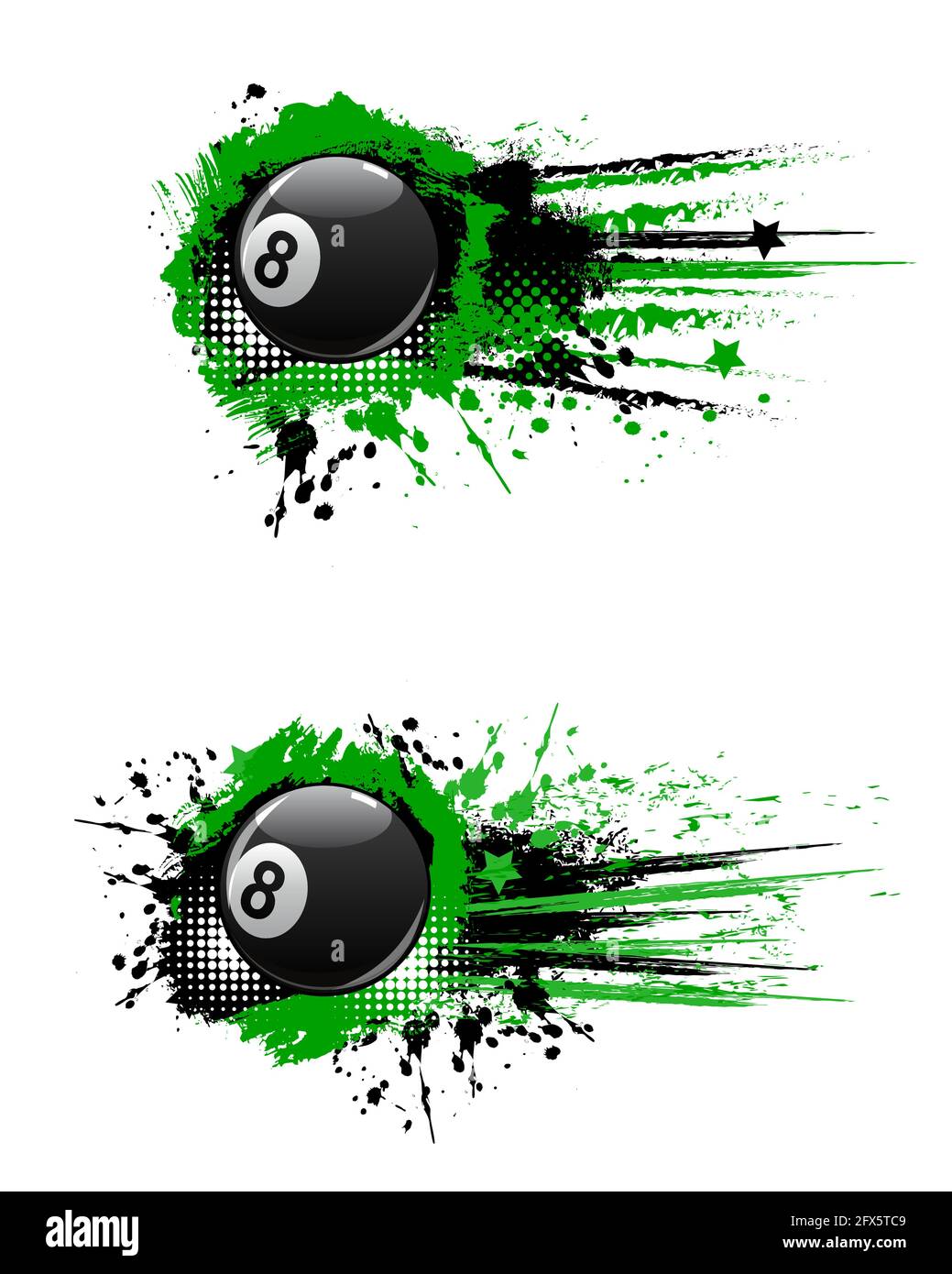 Pool billiard sport grunge banners. Billiard eight-ball, black and ...