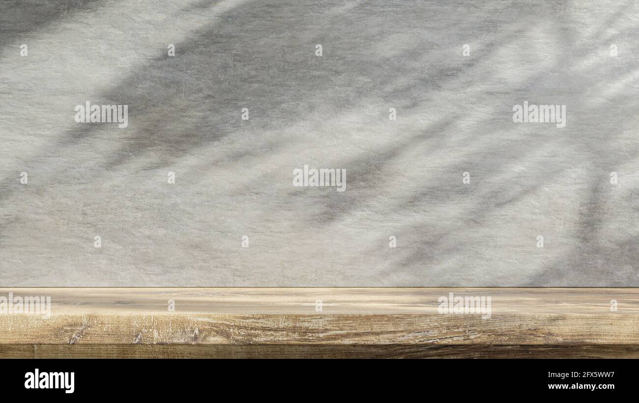 Wood table counter with concrete grunge texture background.3d rendering ...