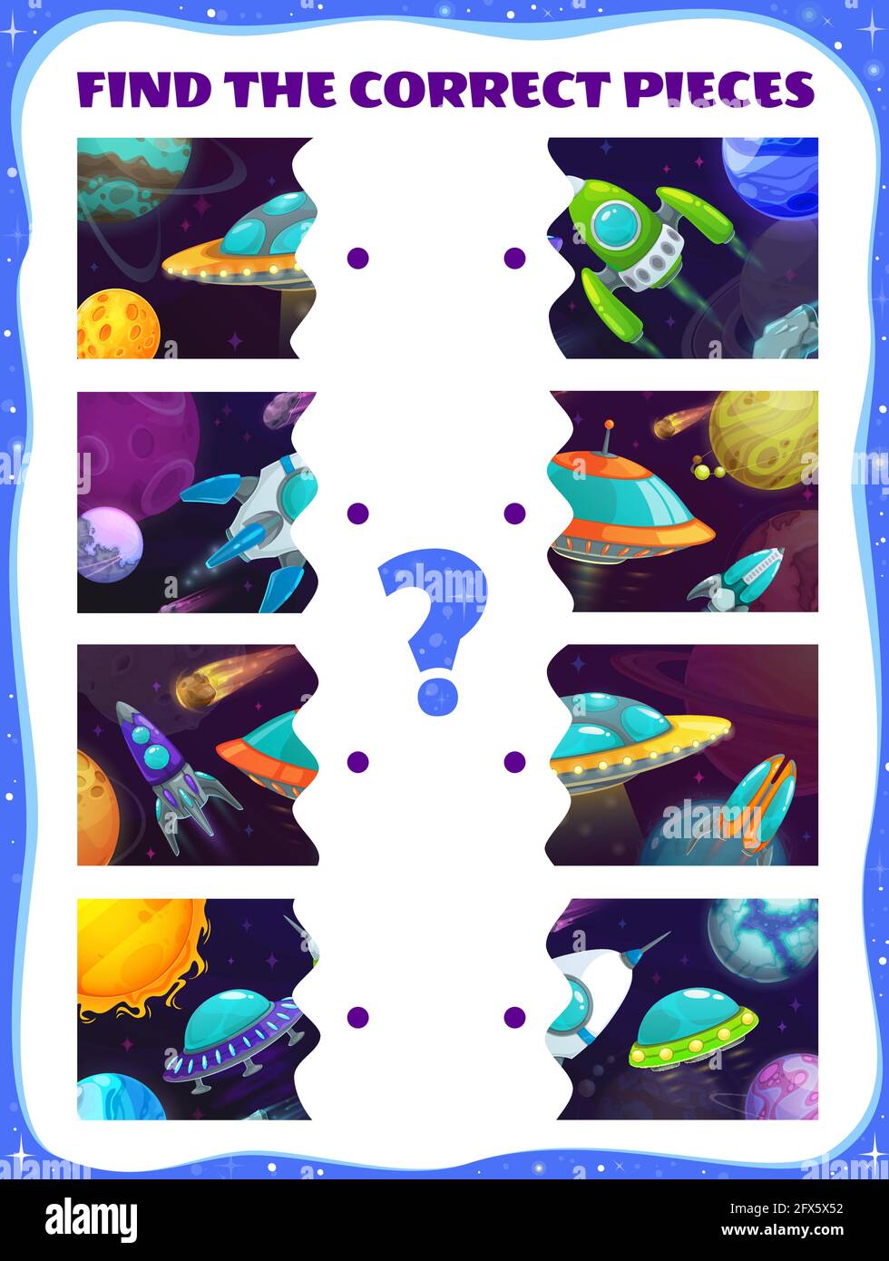Find the pieces of spaceships game. Match the halves kids test with ...