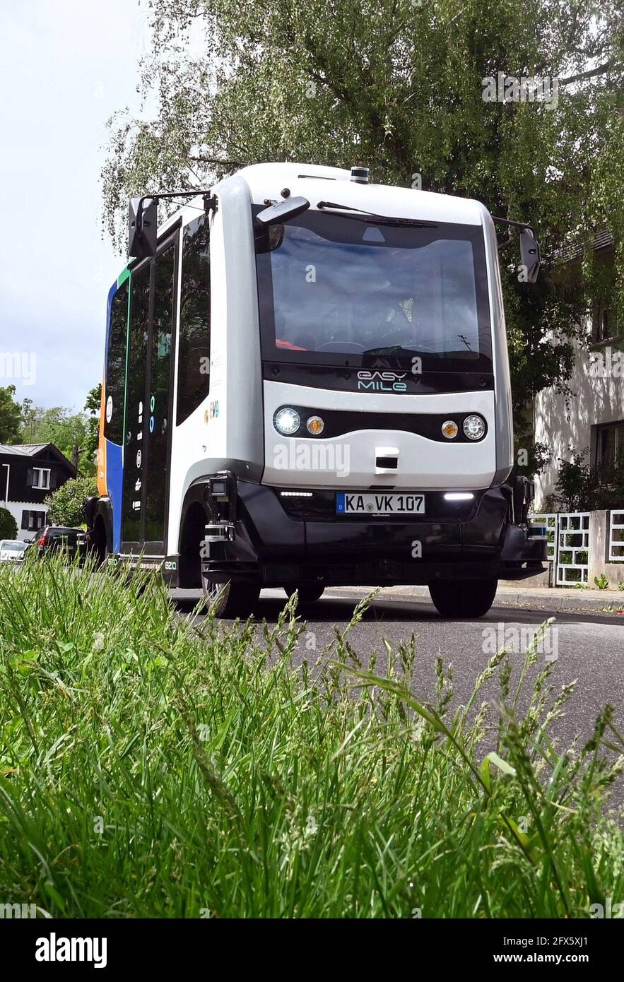 Karlsruhe, Germany. 17th May, 2021. An autonomously driving minibus is ...