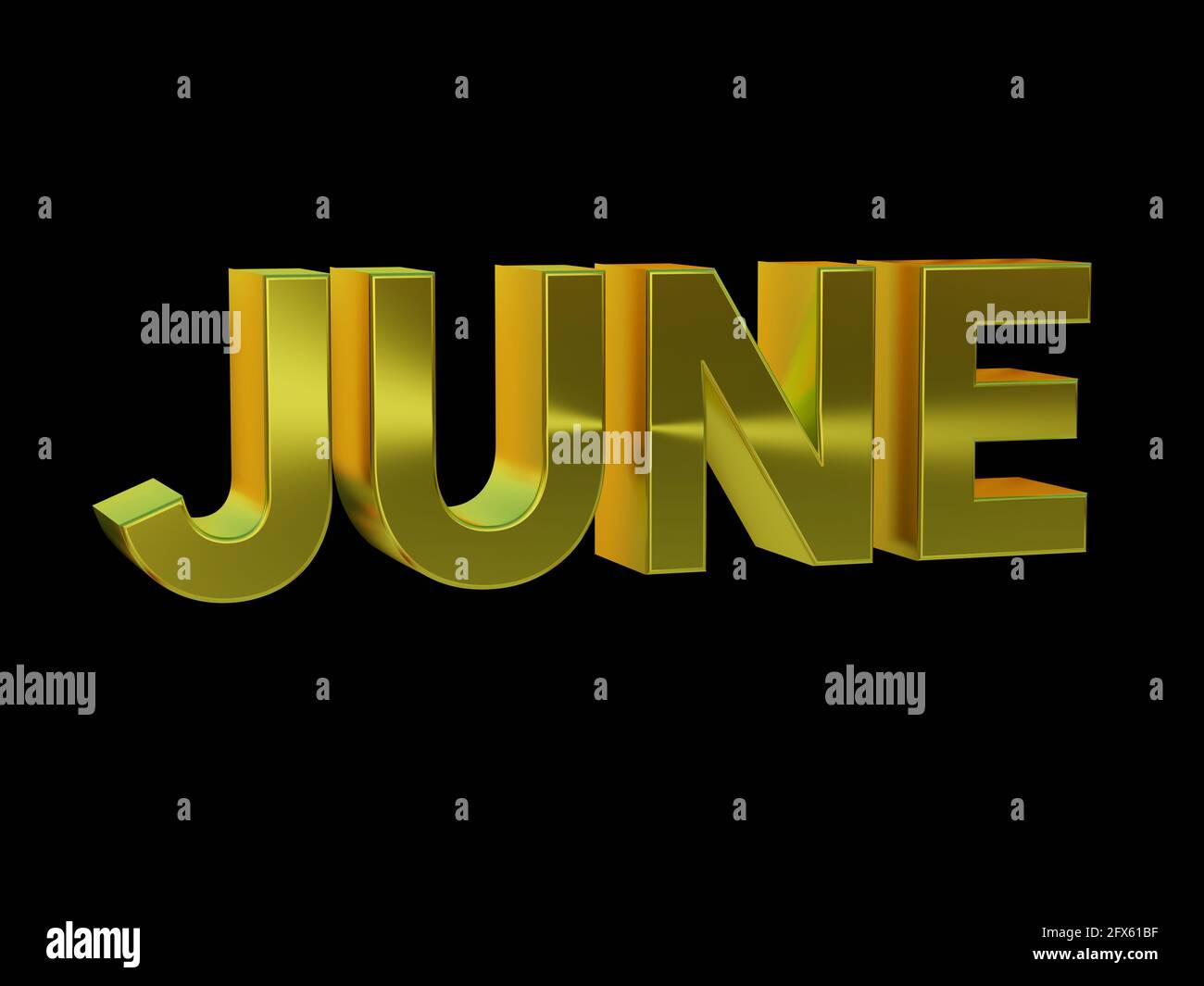 June gold text isolated on black background . 3d render illustration ...