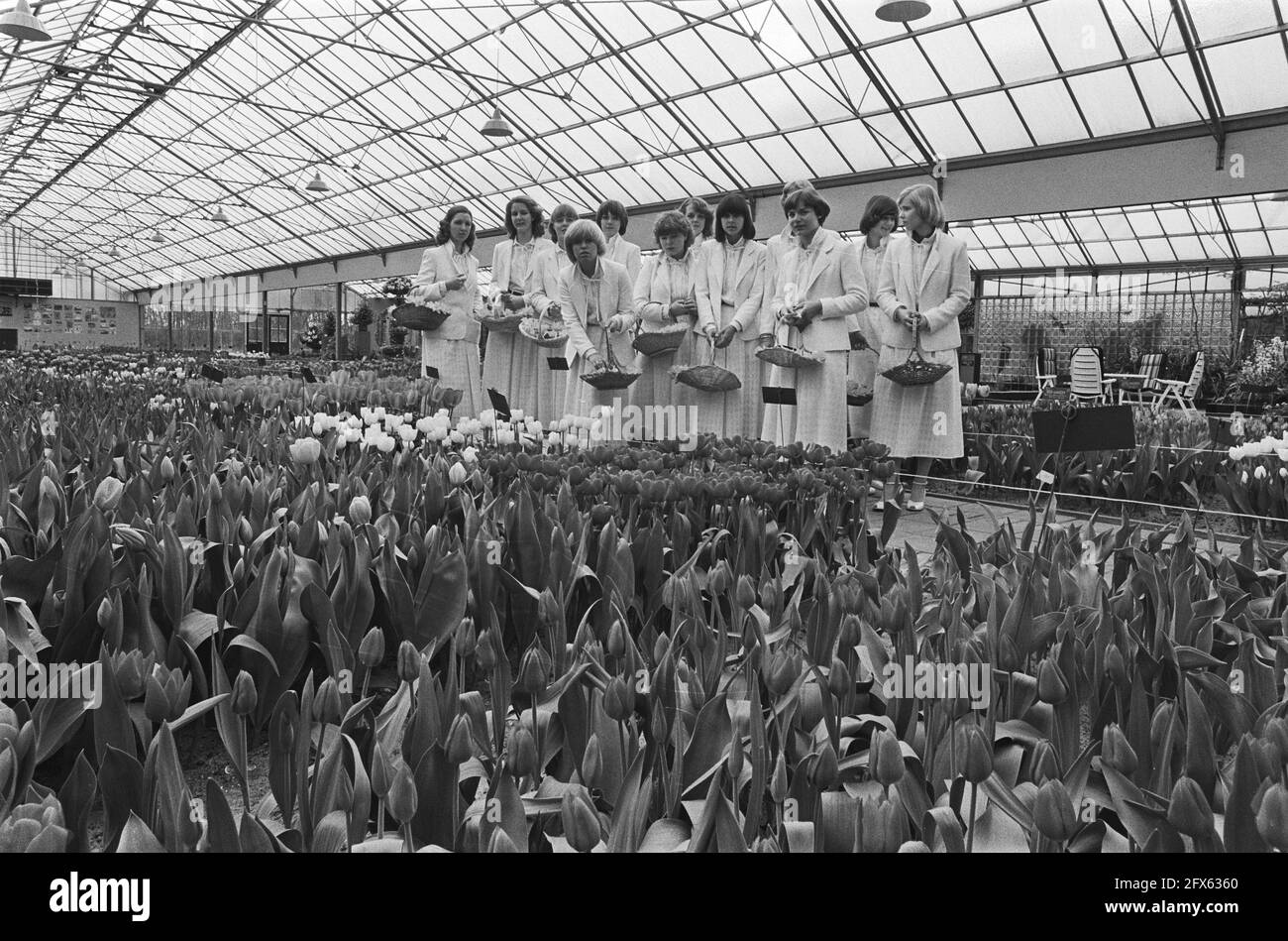 Haarlem flower girls in the large greenhouse at the Keukenhof, March 29 ...