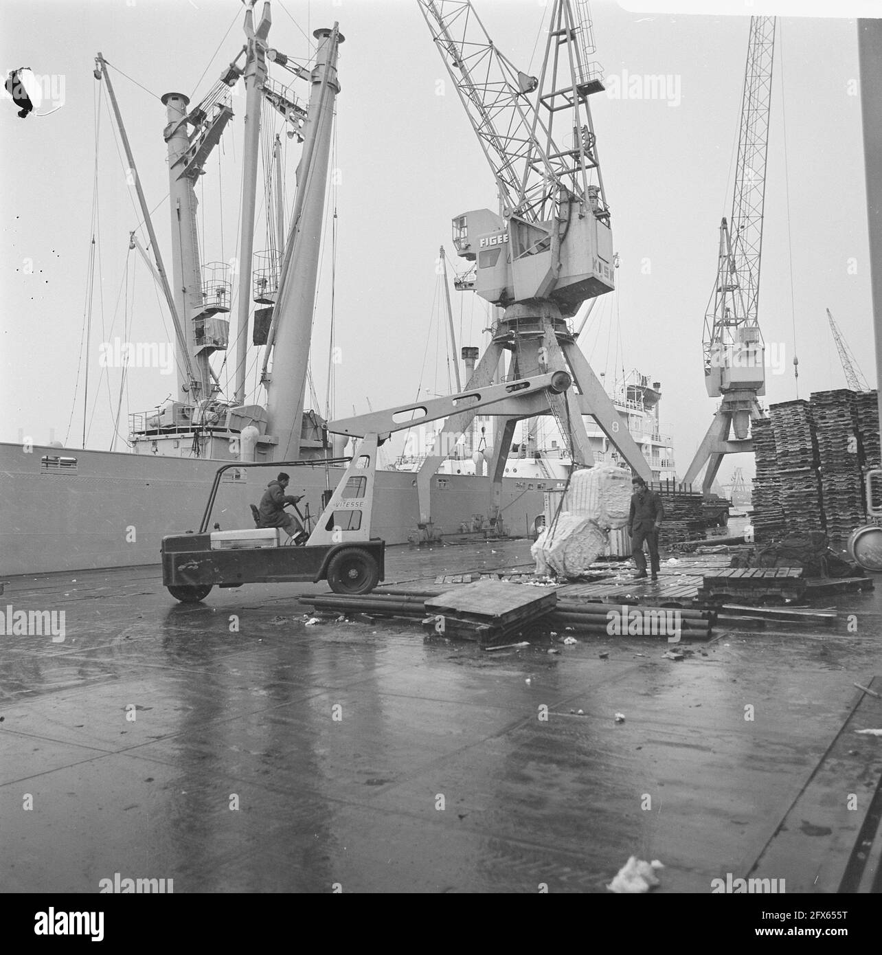Port of Rotterdam loading and unloading of ships, 7 February 1969 ...