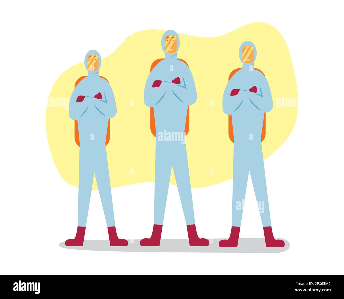 people with hazmat protective suit get ready to work vector ...