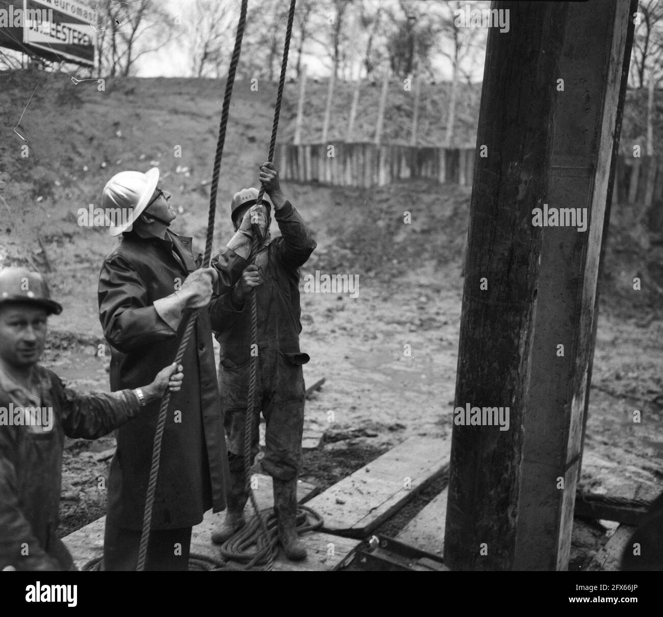 Piling of the first pile of the Euromast by Mayor Van Walsum, December ...