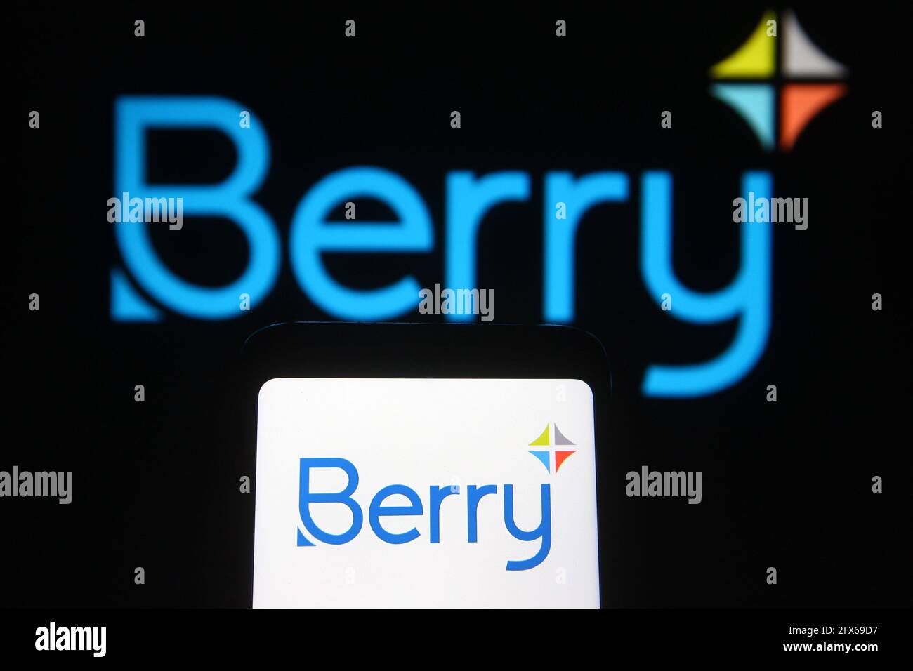 In this photo illustration, Berry Global logo is seen on a smartphone ...