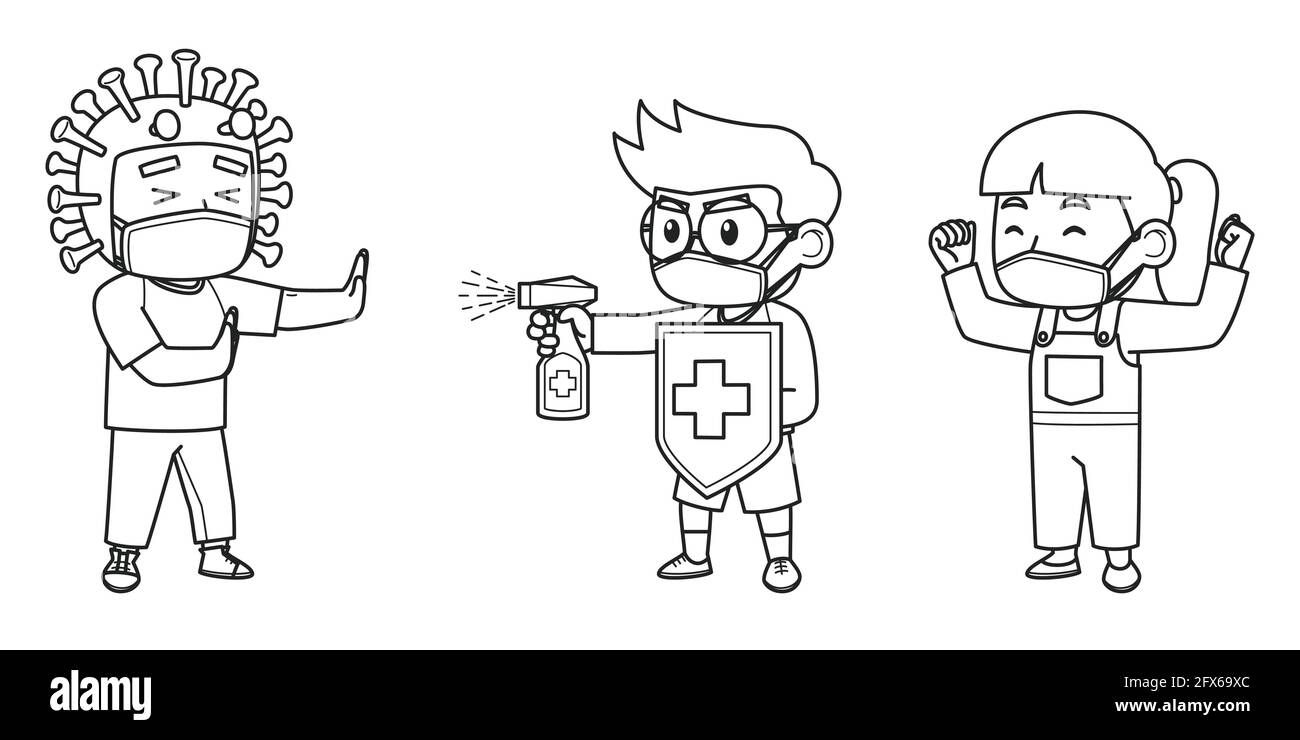 Boys and Girls Character Wearing Face Mask Fighting Coronavirus During ...