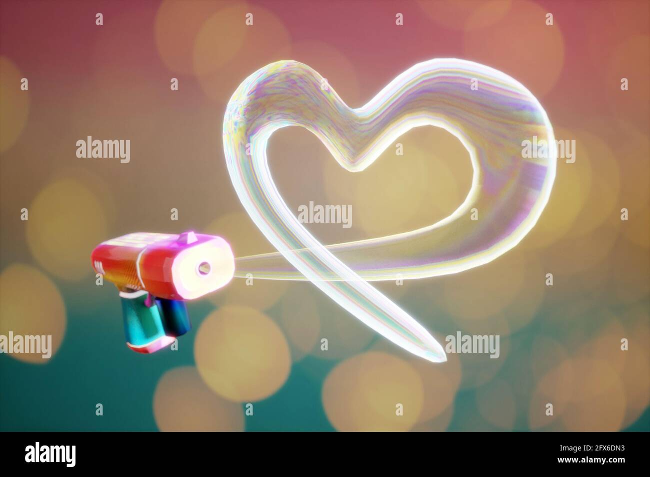 3d illustration. Shooting heart Bubbles shape from Bubble Gun Stock ...