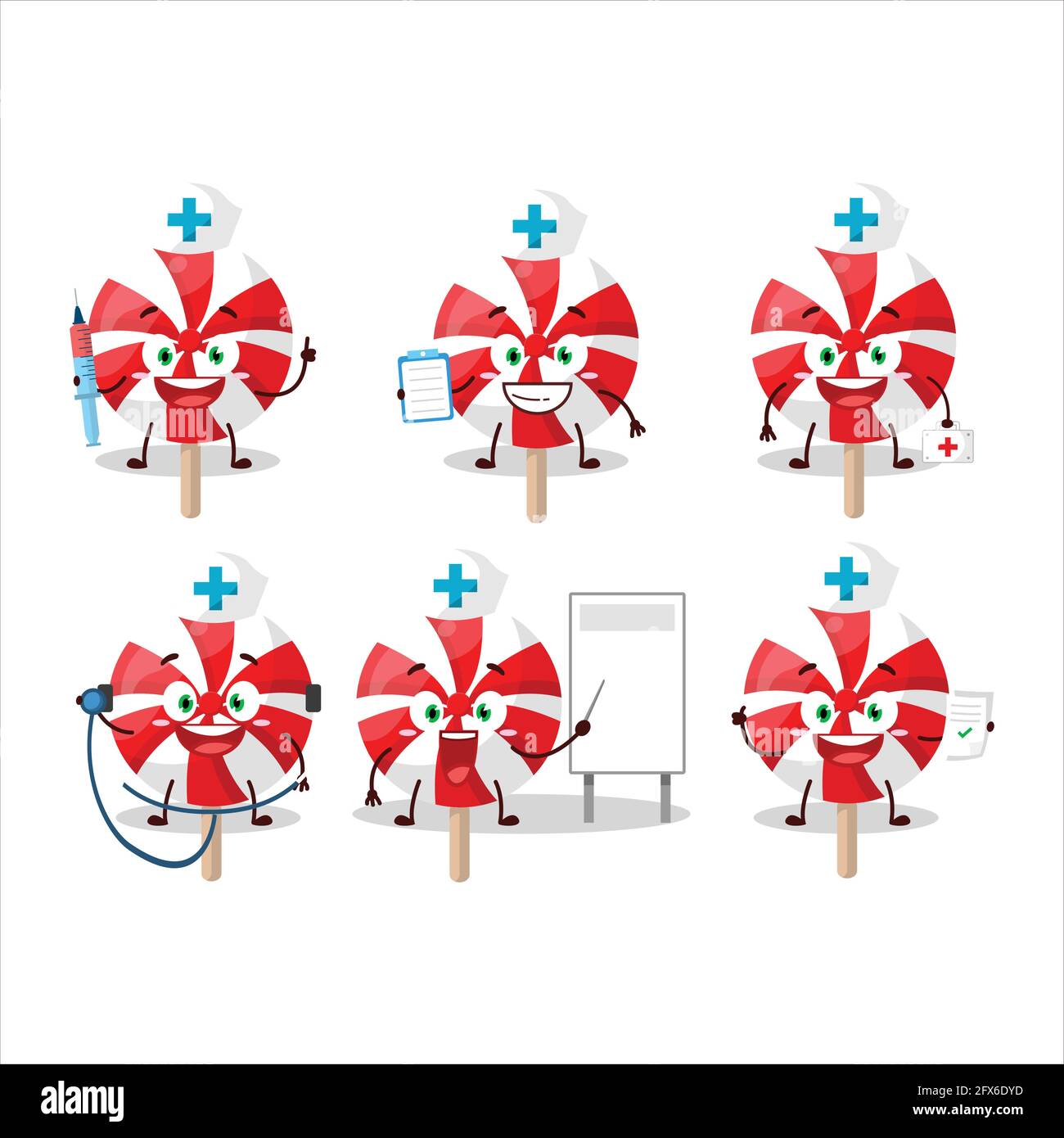 Doctor profession emoticon with red white peppermint lolipop cartoon ...
