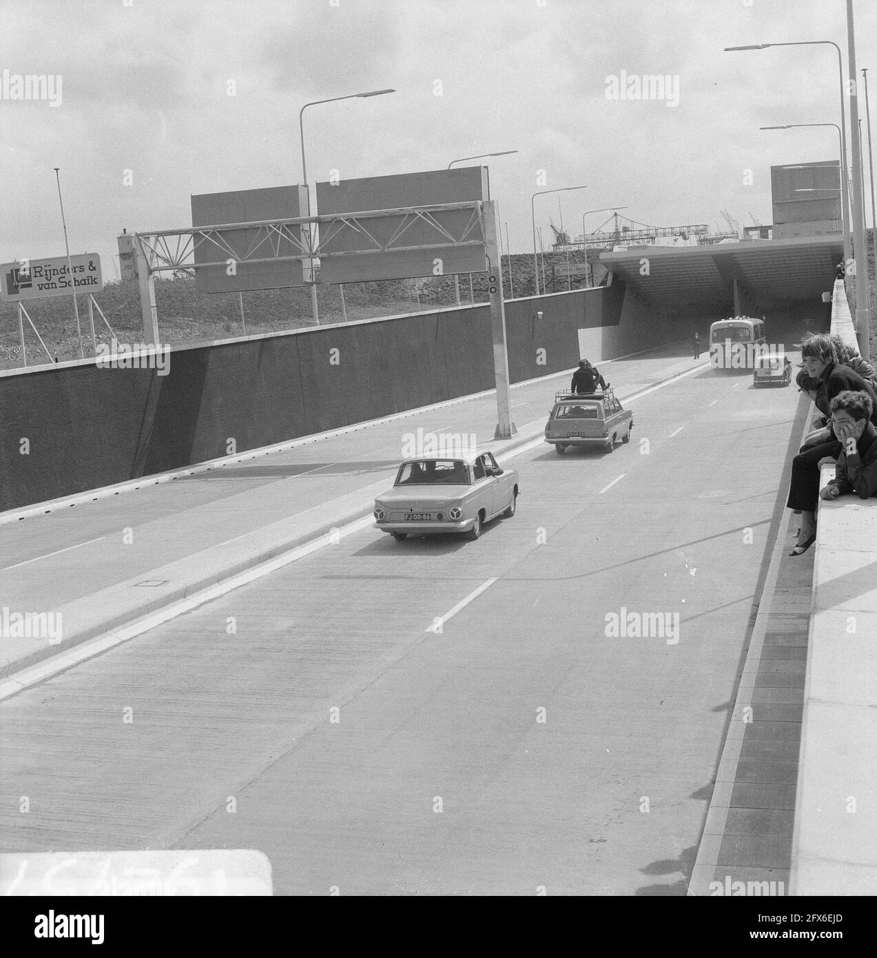 Traffic enters the tunnel, June 21, 1966, cars, tunnels, The ...