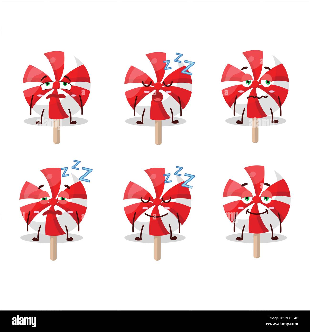 Cartoon character of red white peppermint lolipop with sleepy ...