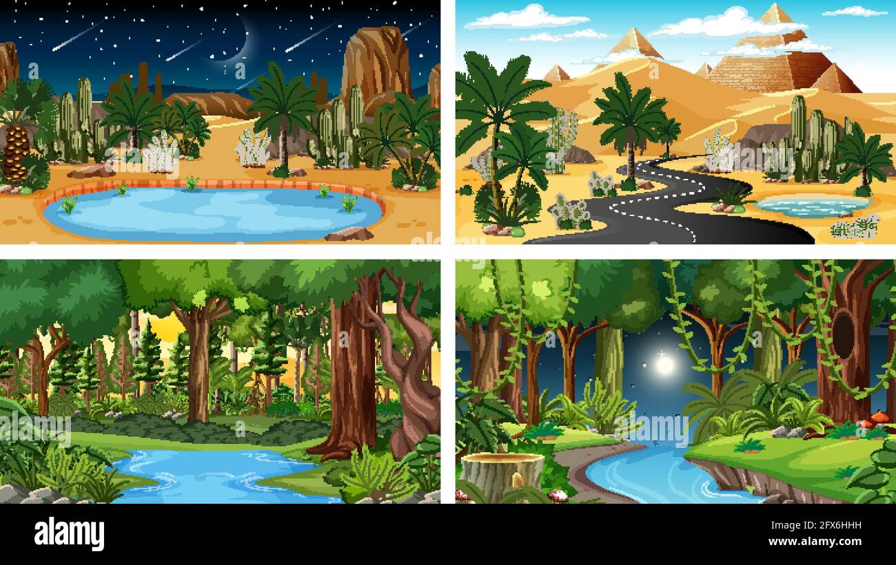 Four different nature horizontal scenes illustration Stock Vector Image ...