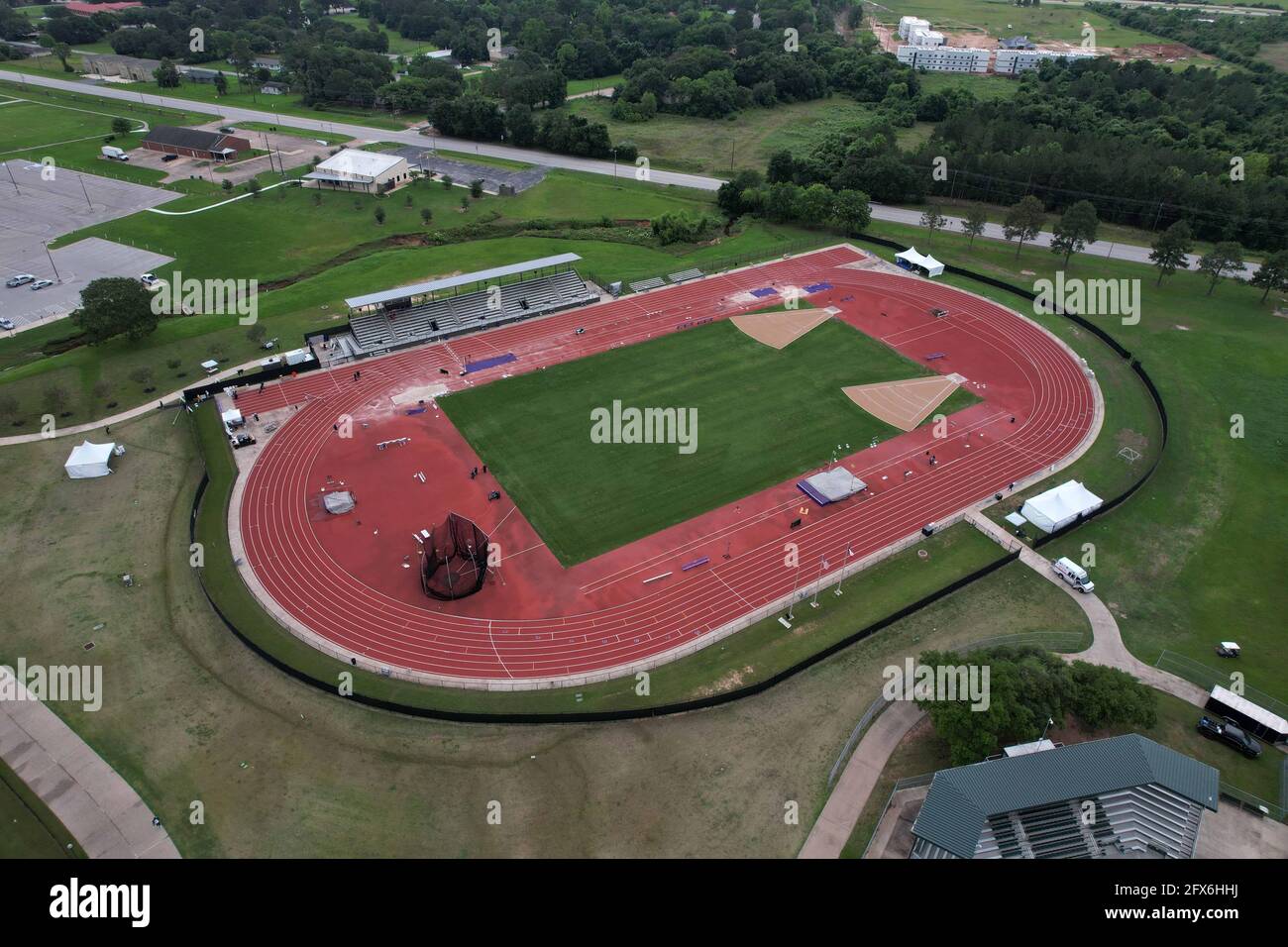 An aerial view of the track and field complex on the campus of Prairie ...