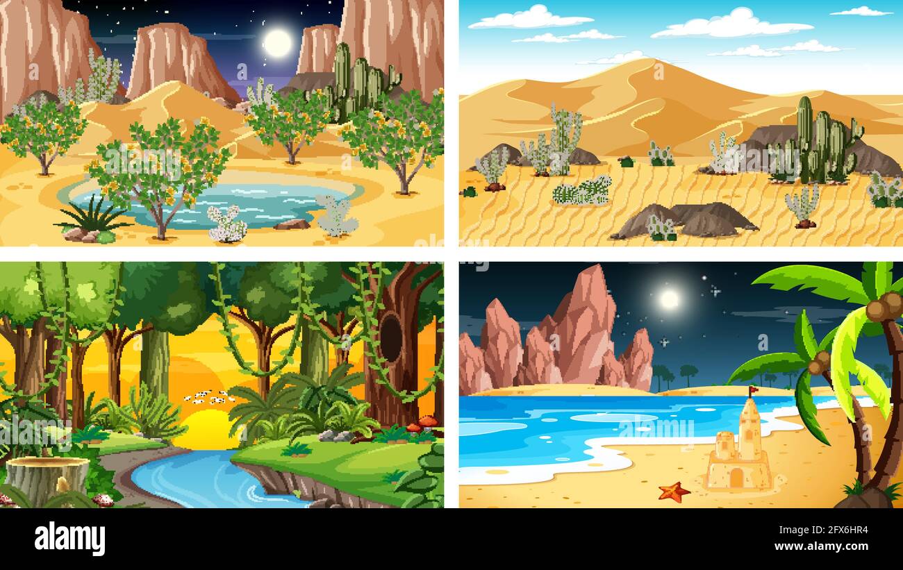 Four different nature horizontal scenes illustration Stock Vector Image ...