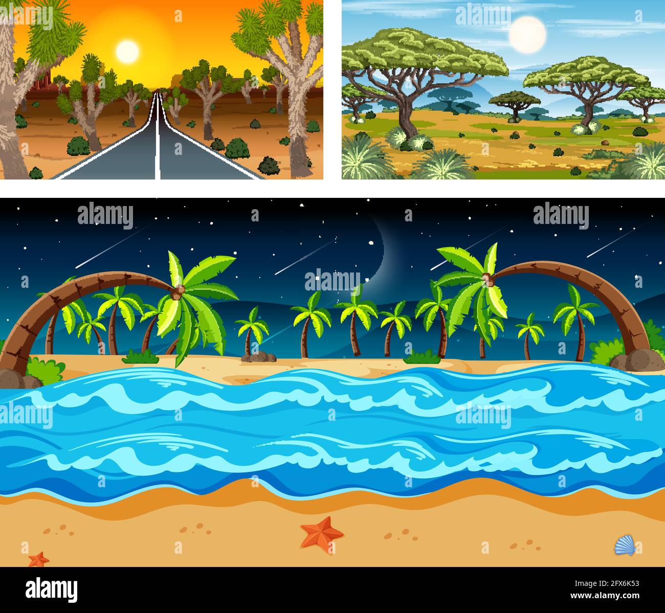 Three different nature landscape scenes illustration Stock Vector Image ...