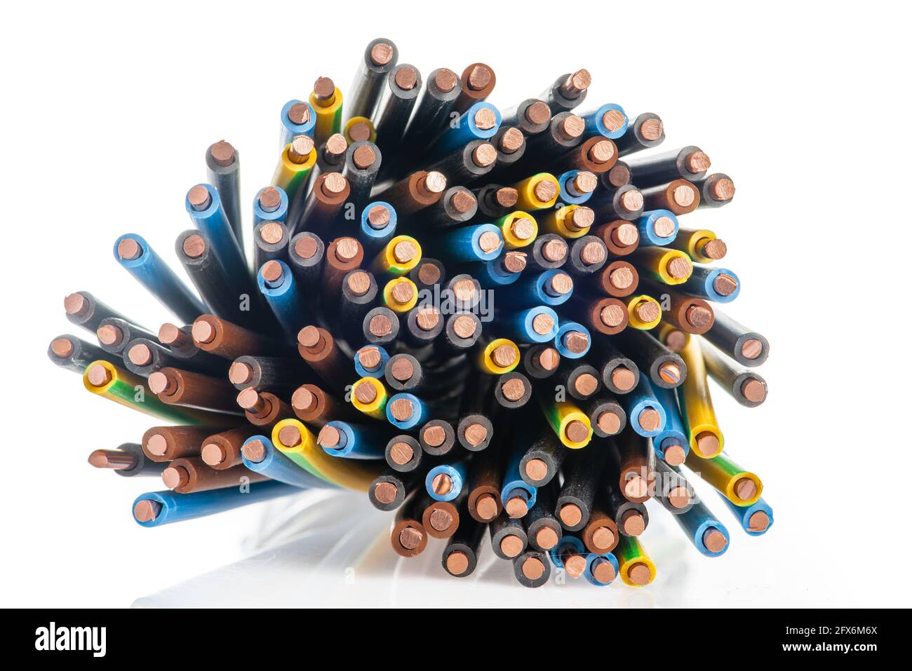 Copper electrical cable wire close-up isolated on white background ...