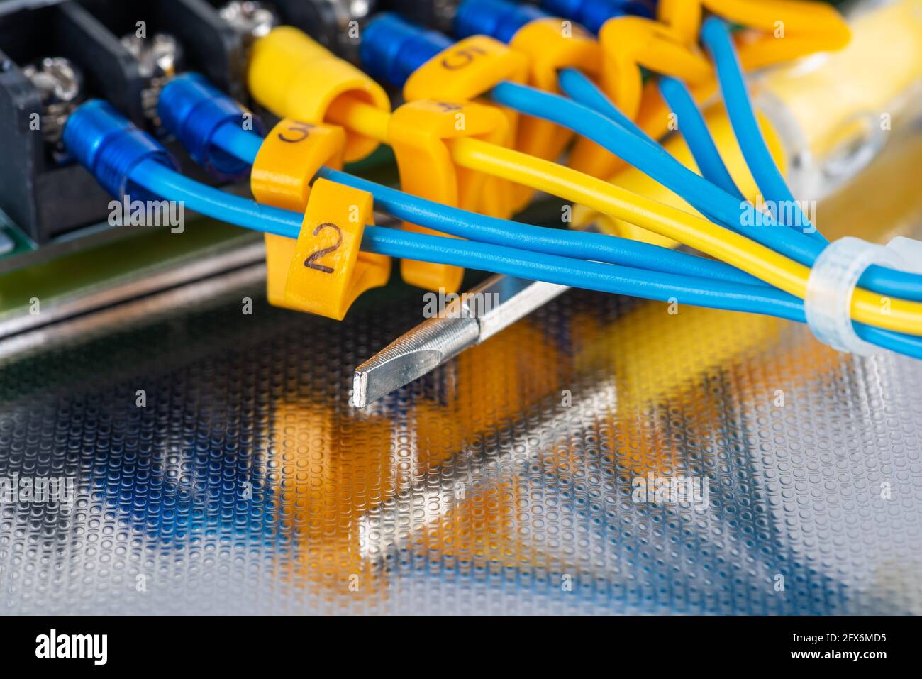 Electrical cabling and hand tool on metal surface service and repairing ...