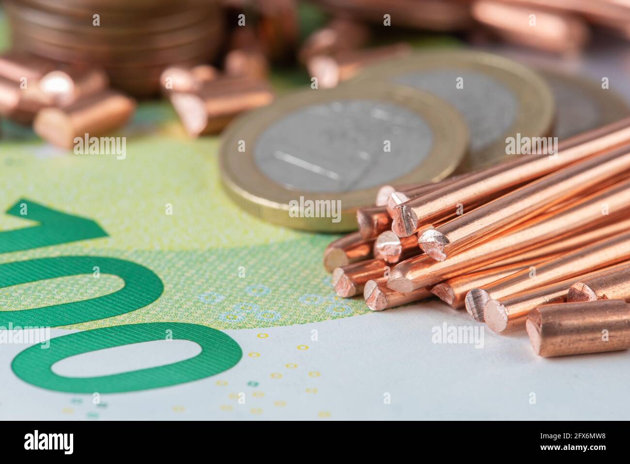 Money and copper raw material, trading and investing in raw metal ...