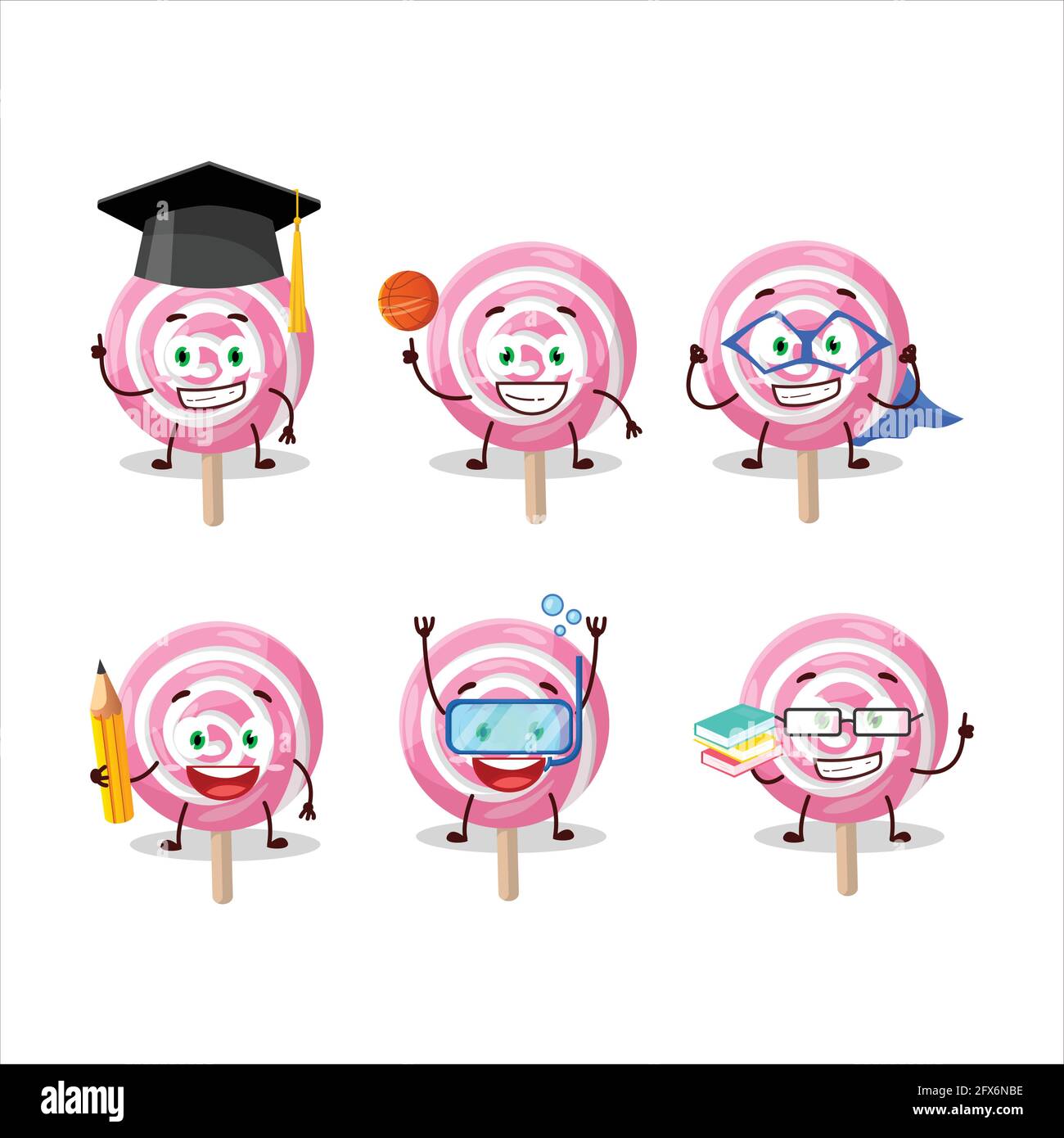 School student of lolipop spiral cartoon character with various ...