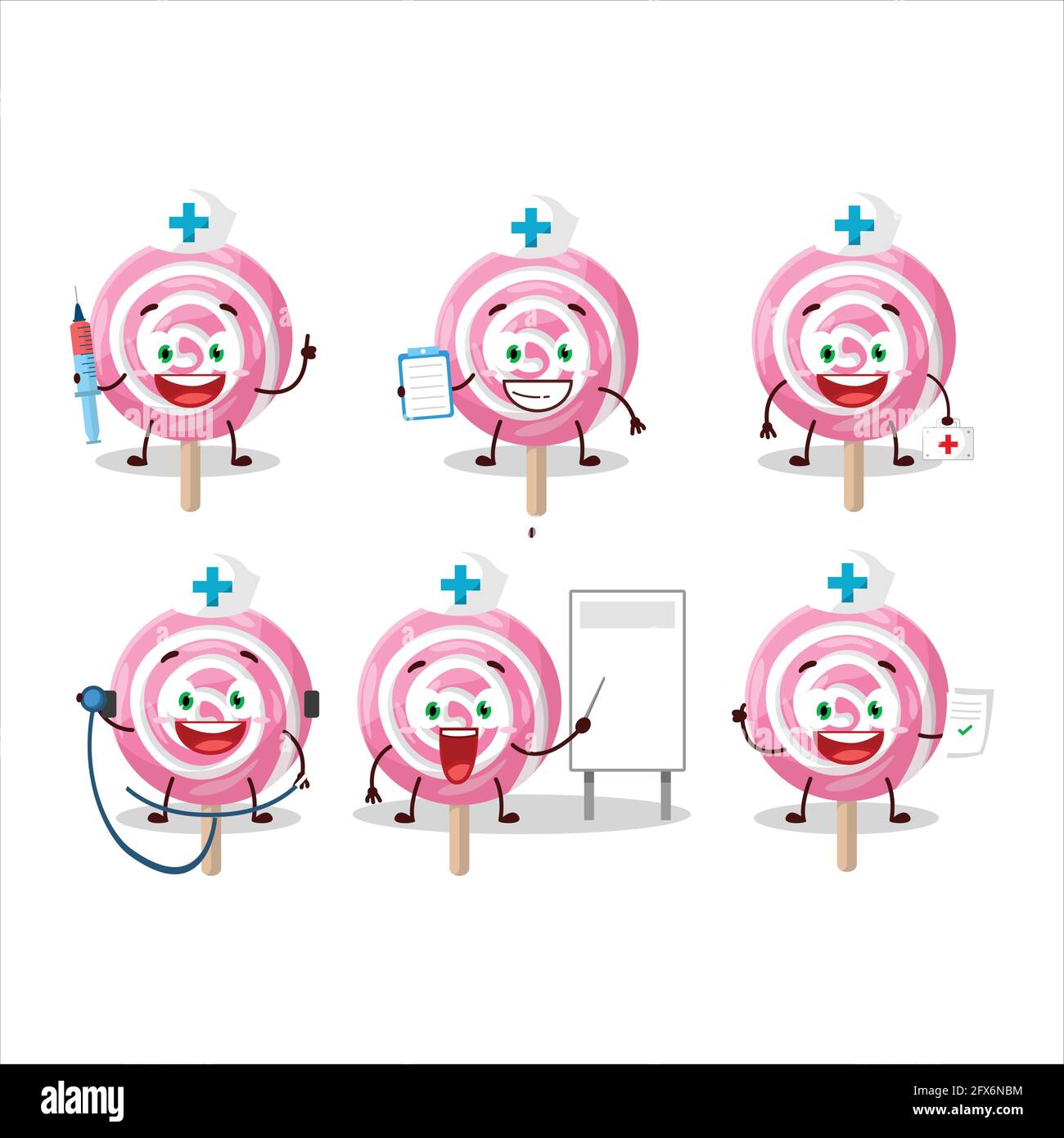 Doctor profession emoticon with lolipop spiral cartoon character ...