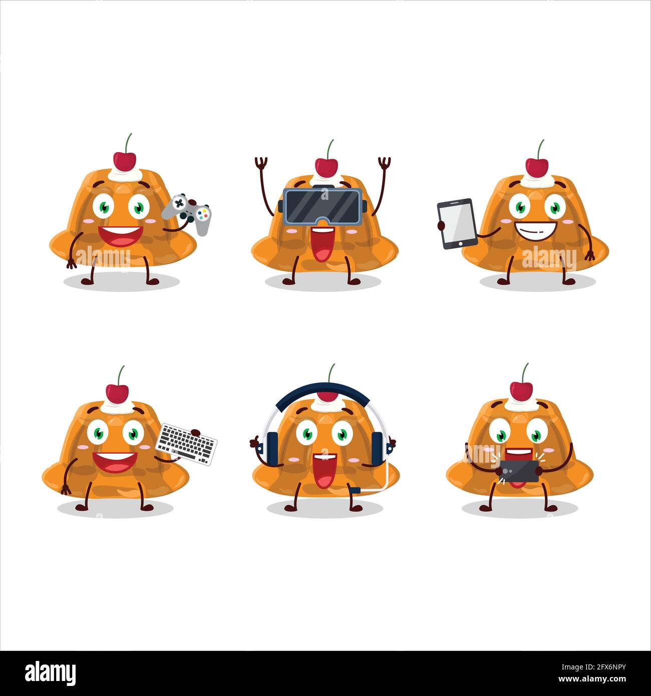 Orange pudding with cerry cartoon character are playing games with ...