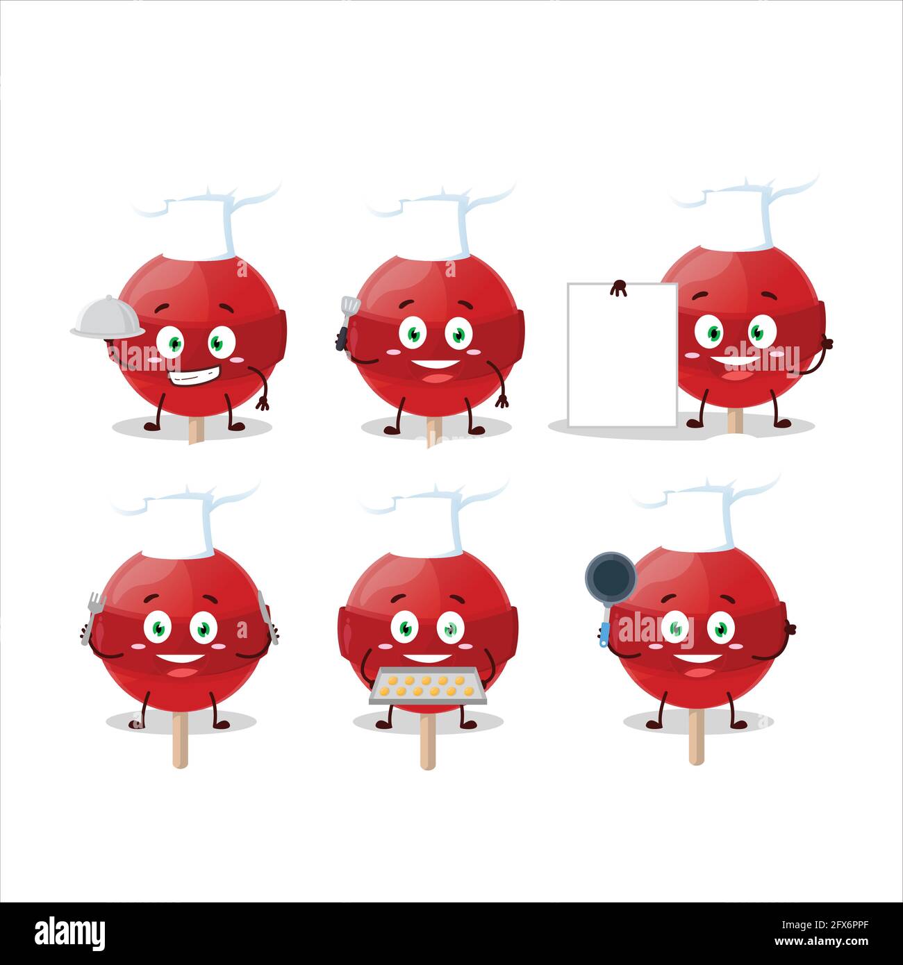 Cartoon character of red lolipop with various chef emoticons. Vector ...
