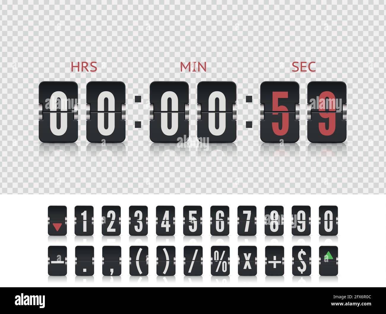 Scoreboard number and symbol font with reflections isolated on ...