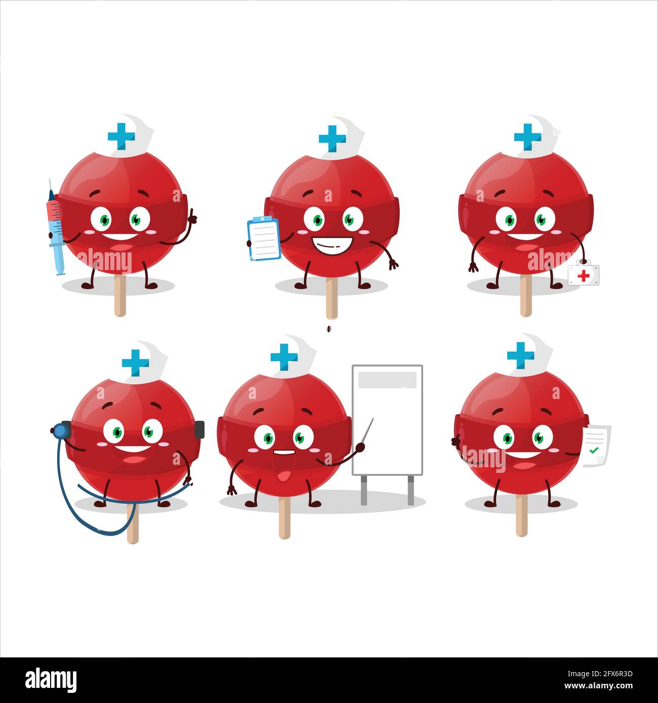 Doctor profession emoticon with red lolipop cartoon character. Vector ...