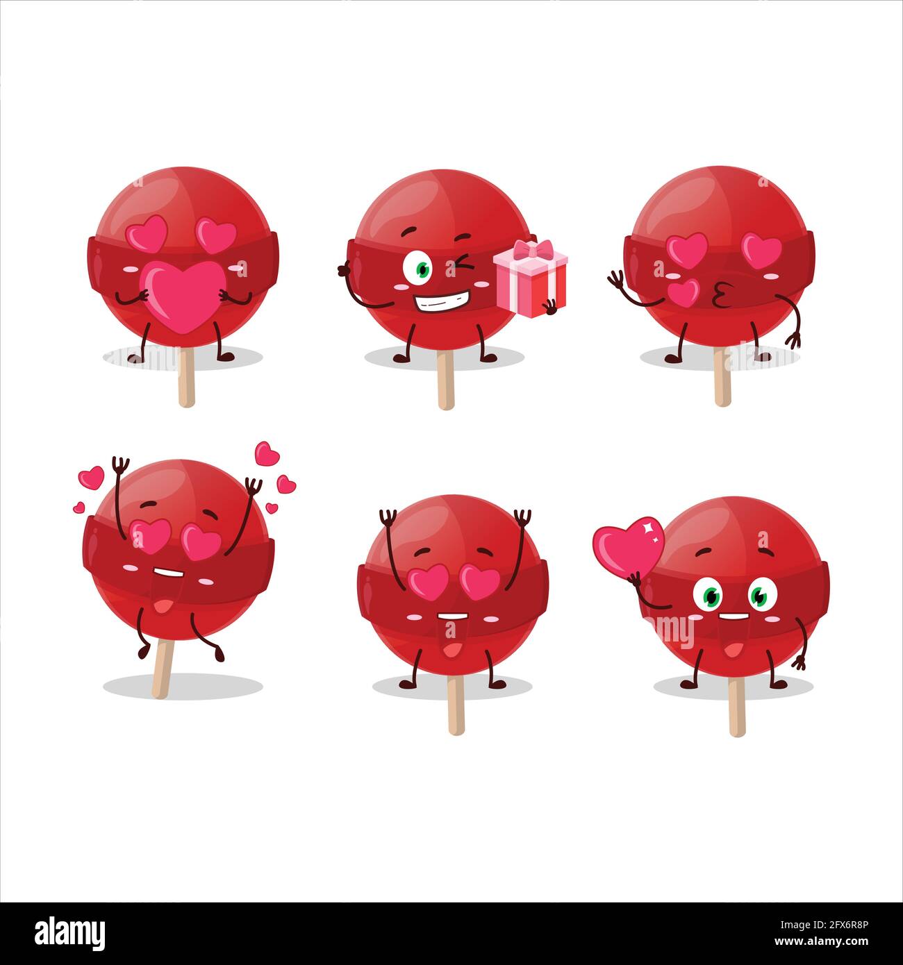Red lolipop cartoon character with love cute emoticon. Vector ...