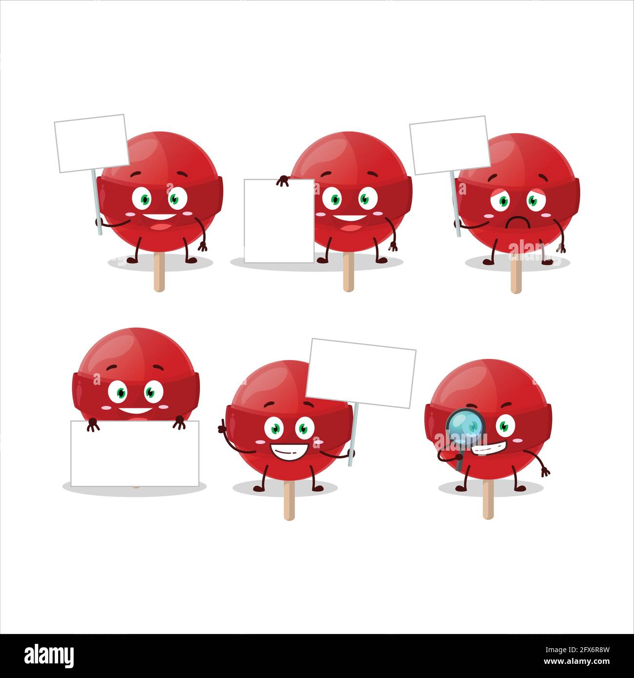 Red lolipop cartoon character bring information board. Vector ...