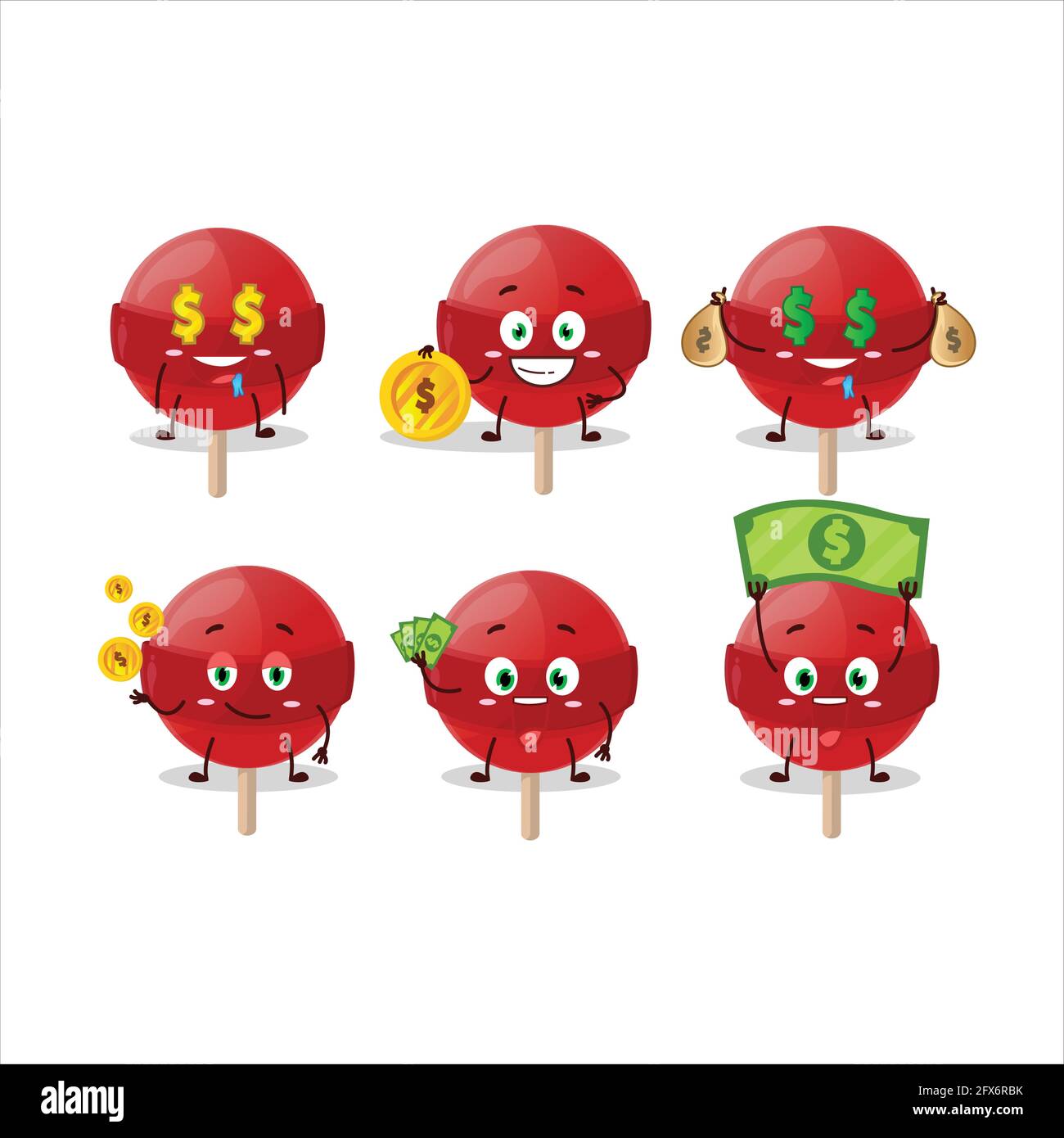 Red lolipop cartoon character with cute emoticon bring money. Vector ...